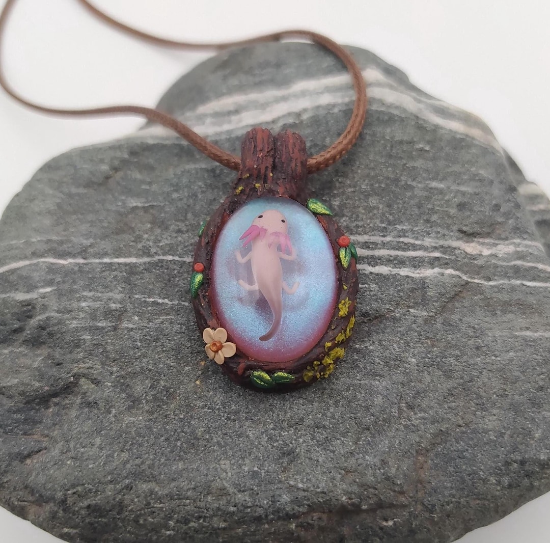 Small Axolotl Pendant, Axolotl Pond Necklace, Fairy Necklace, Woodland ...