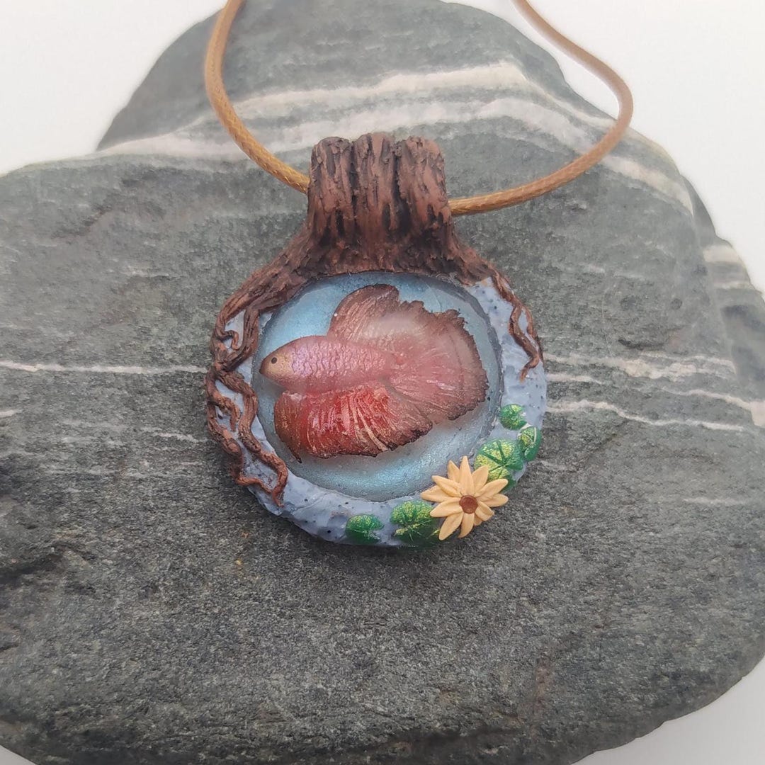 Betta Fish Pond Pendant: Polymer Clay Diorama Necklace - Etsy