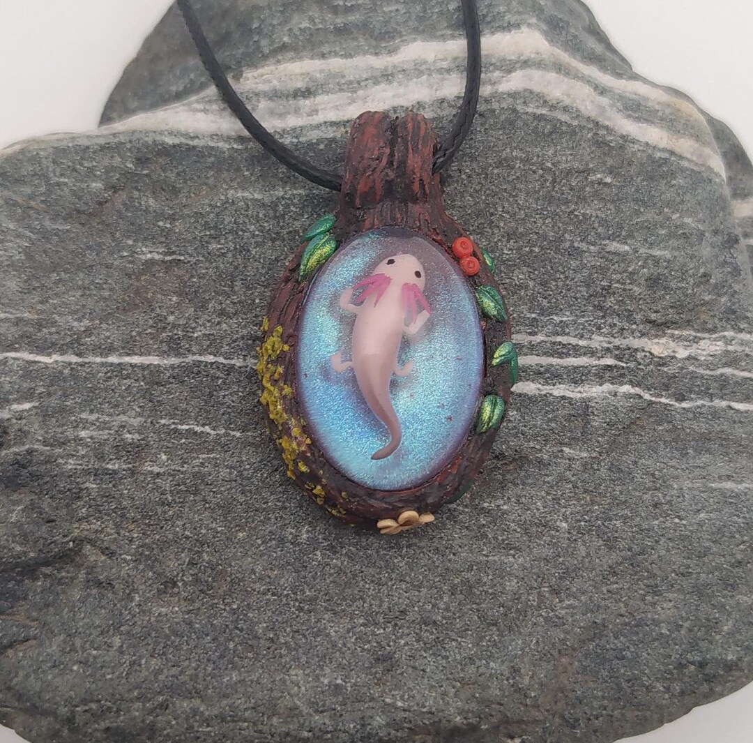 Small Axolotl Pendant, Axolotl Pond Necklace, Fairy Necklace, Woodland ...