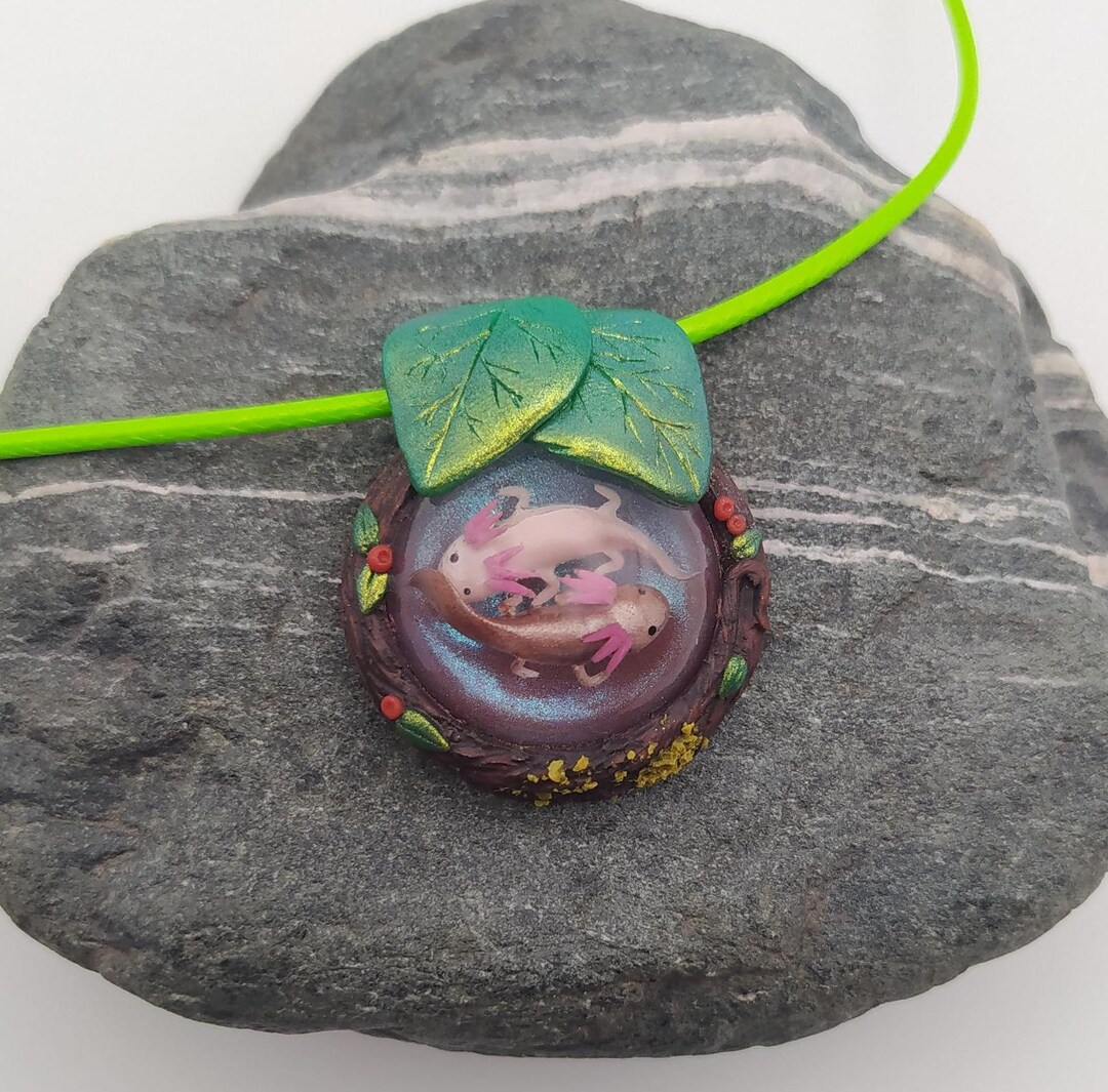 Handmade Polymer Clay Axolotl Pond Pendant: Woodland Resin Necklace - Etsy