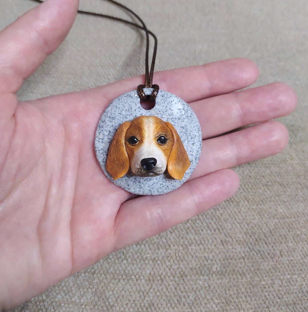 Beagle Necklace, Beagle Pendant, Polymer Clay Beagle Figure, Realistic ...