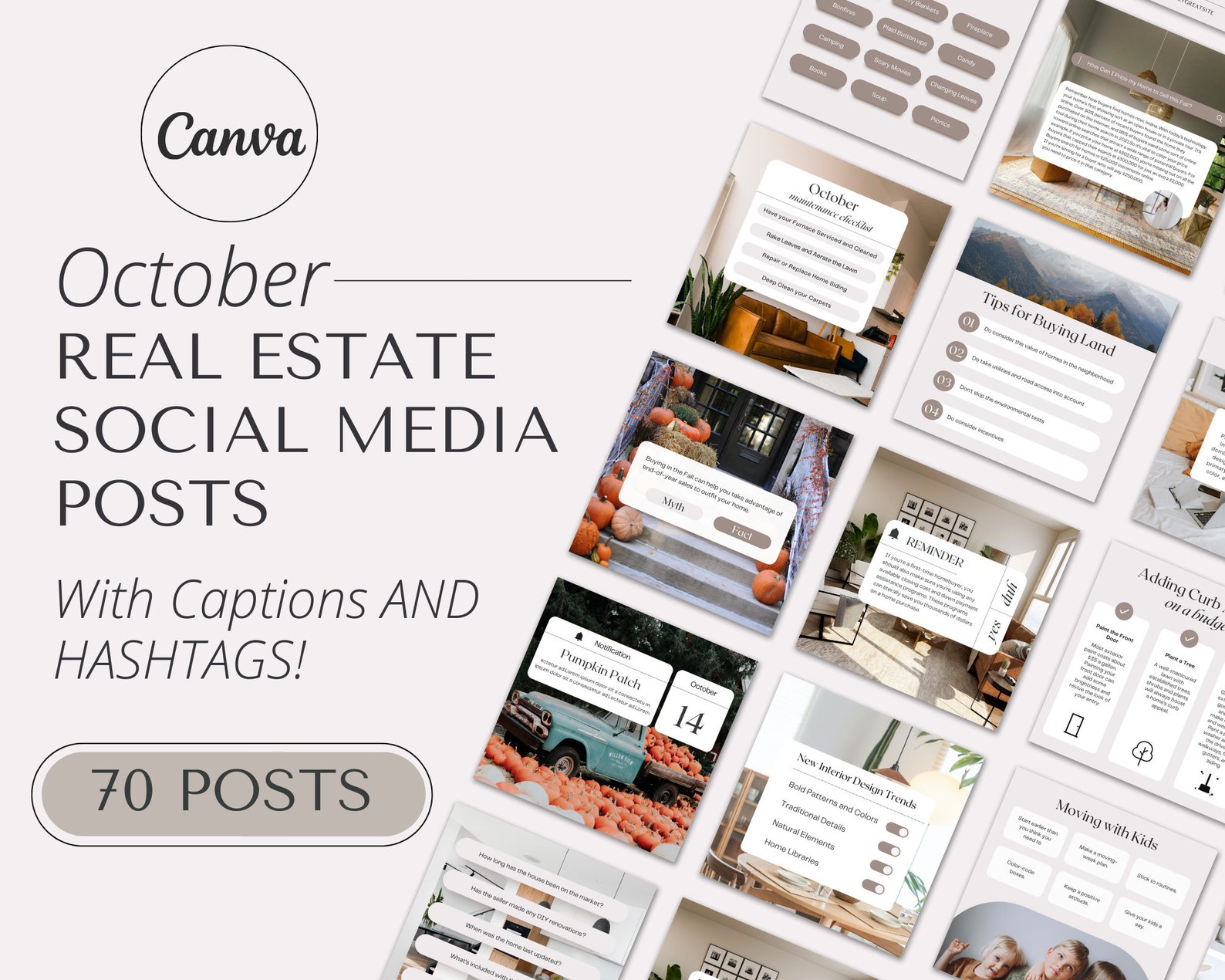 October Real Estate Agent Social Media Posts With Captions - Etsy