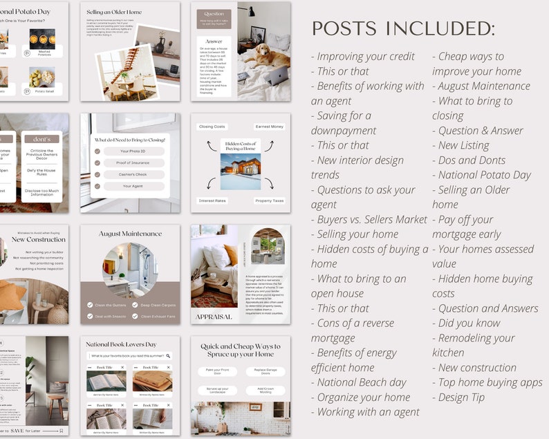 August Real Estate Agent Social Media Posts With Captions - Etsy