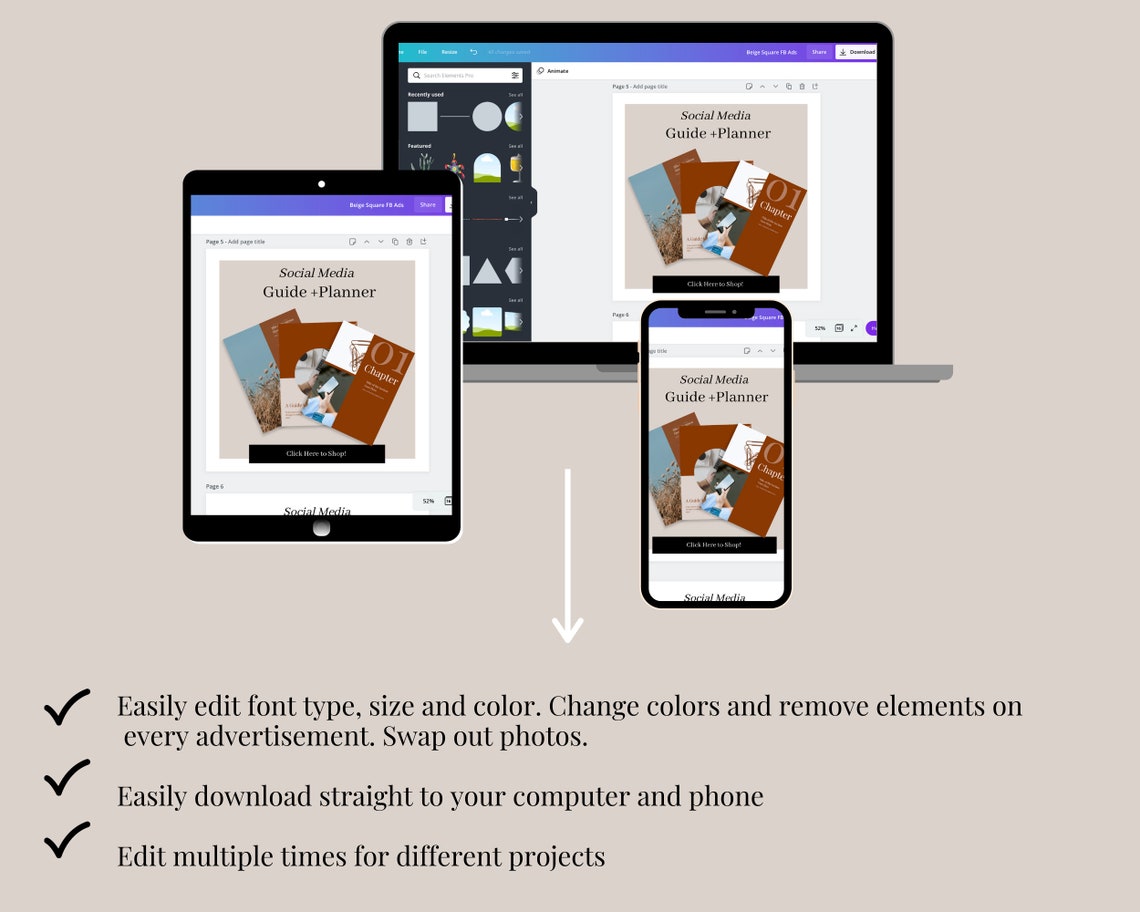 Facebook Ad Templates for Ebooks Social Media Template | Etsy