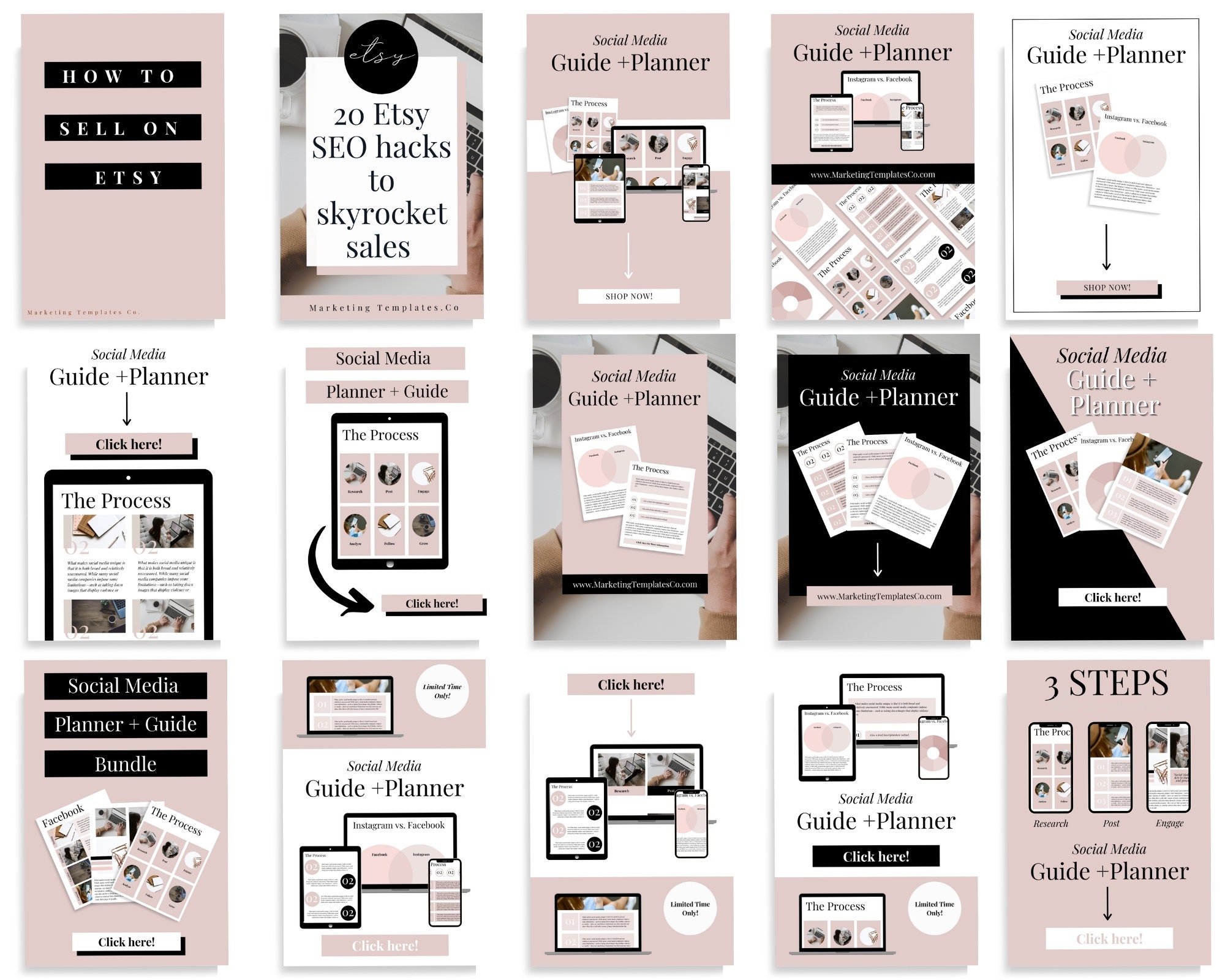 Pinterest Pin Templates Pinterest Marketing Social Media | Etsy