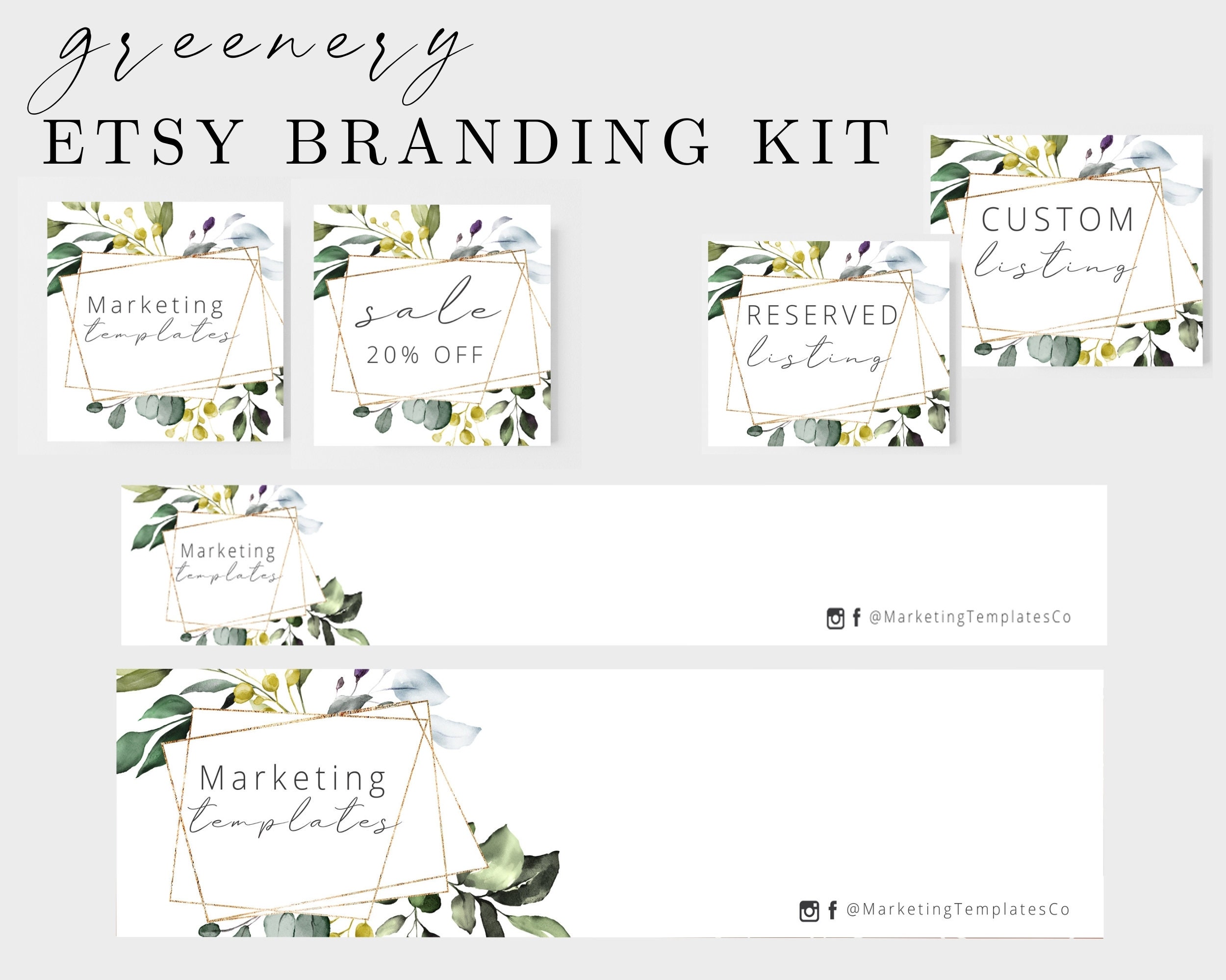 Greenery Etsy Shop Banner and Profile Icon Etsy Branding Kit | Etsy