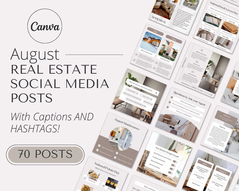 August Real Estate Agent Social Media Posts With Captions - Etsy