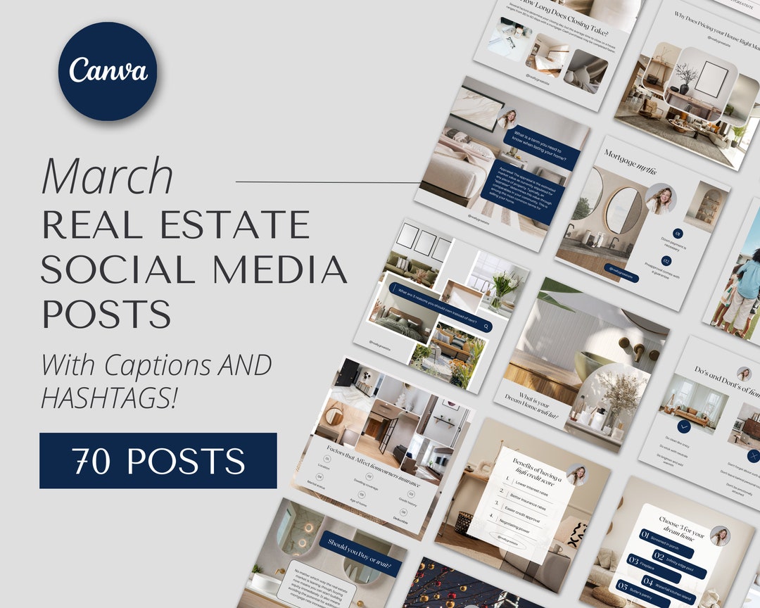 Navy March Real Estate Agent Social Media Posts With Captions | Real ...