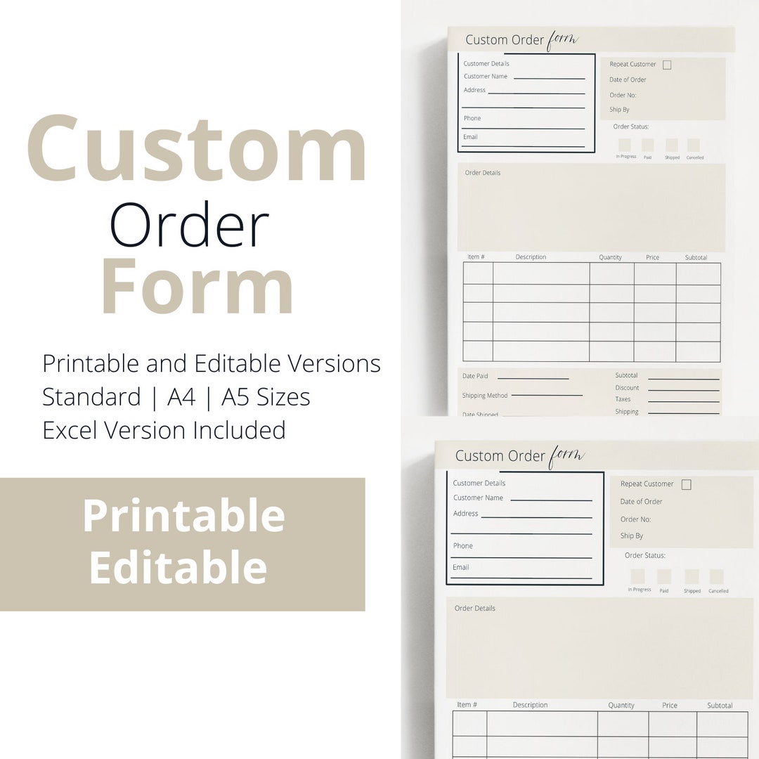 Custom Order Form Template | Editable Order Forms | Customizable Order ...