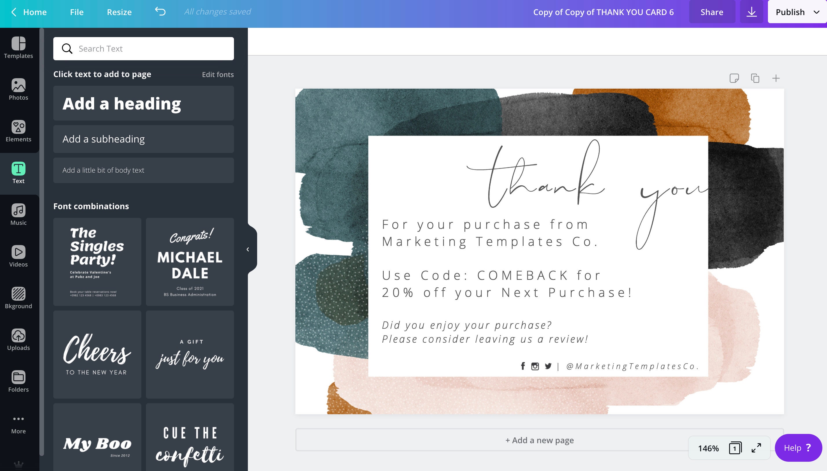 Thank You Card Inserts Business Thank You Cards Modern - Etsy