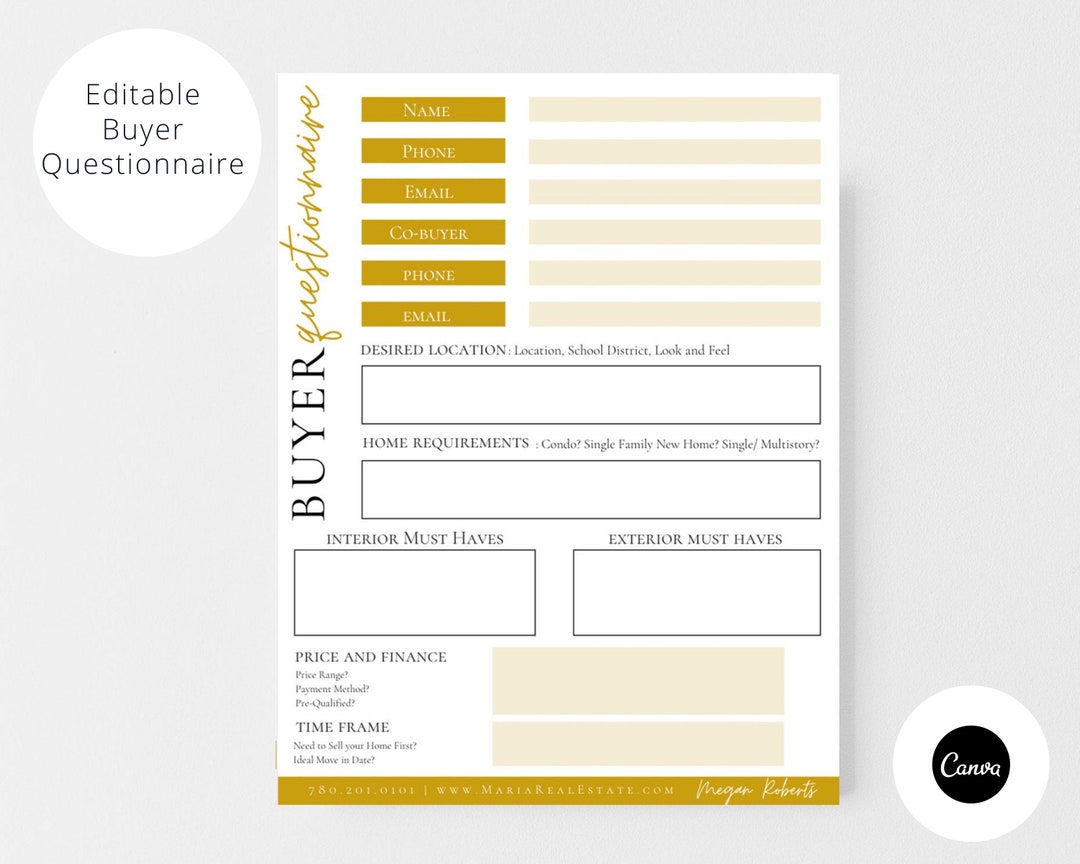 Real Estate Buyer Questionnaire | Real Estate Buyer Guide | Real Estate ...