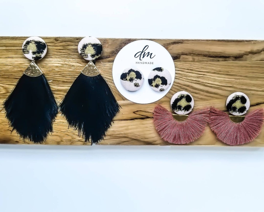 Pink & Gold Cheetah Button Tassel Earrings/boho Statement Fringe - Etsy