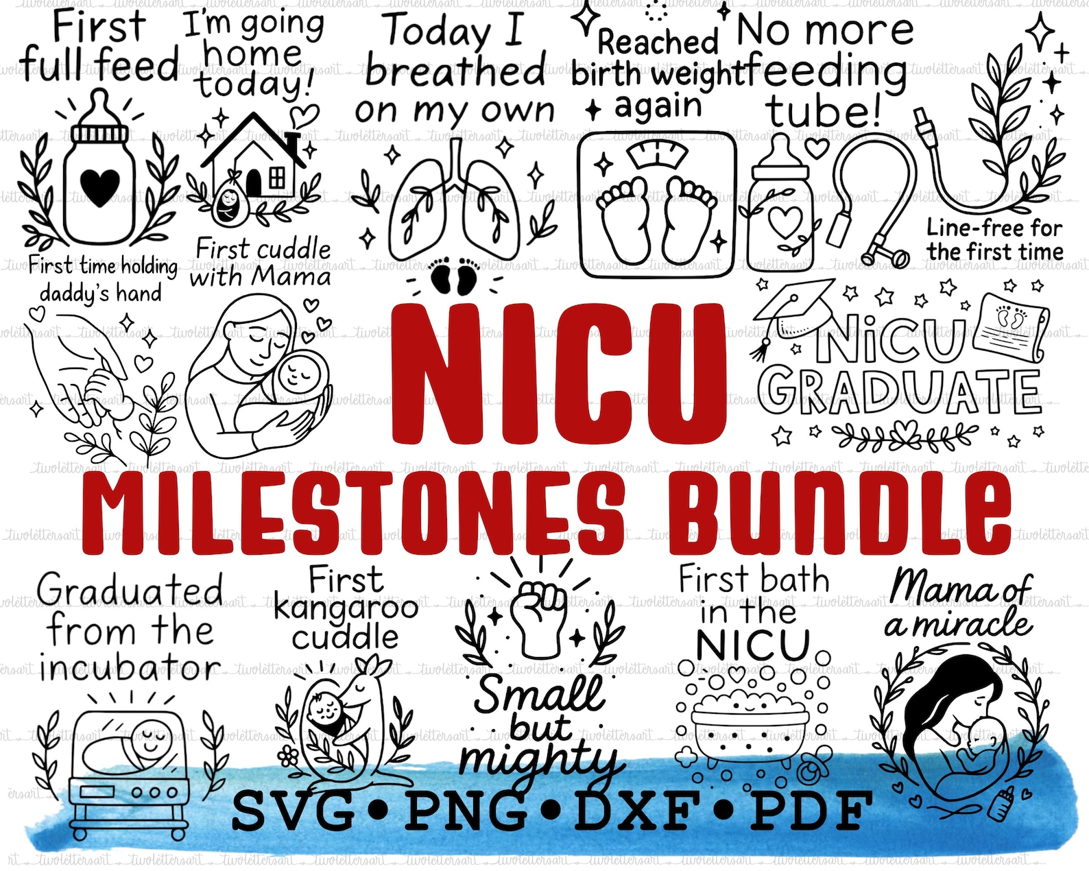 Nicu Milestone SVG Bundle | Premature Baby Milestones | Png Pdf Dxf ...
