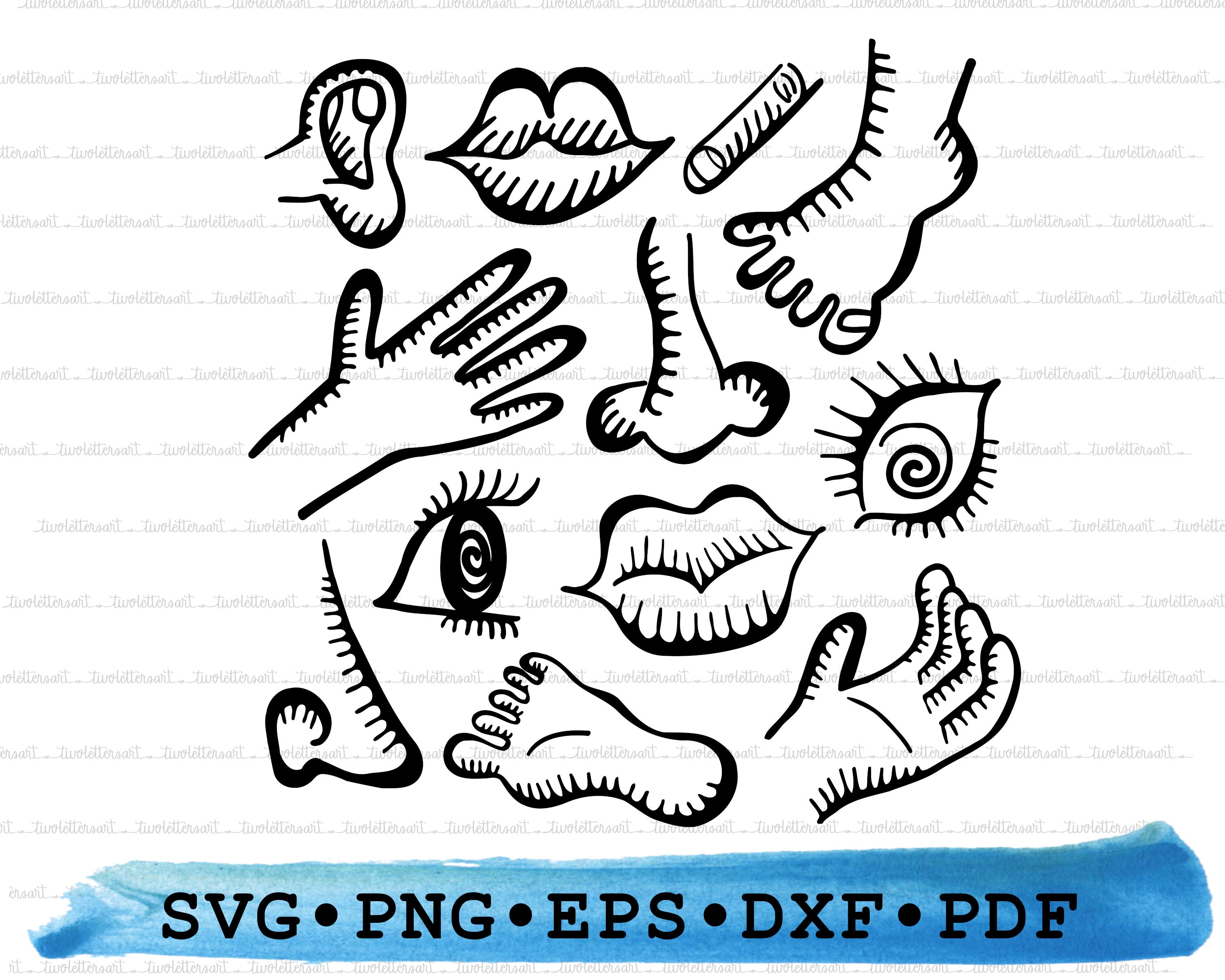 Human Body Parts Doodles Bundle Svg, Human Anatomy Silhouette, Cricut ...