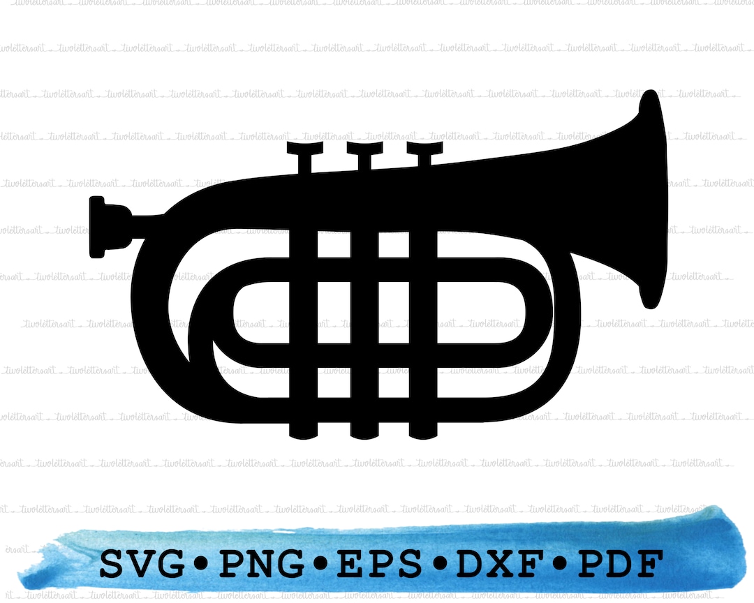 Trumpet Svg Dxf Png Eps Pdf – Brass Instrument Silhouette Cut File ...