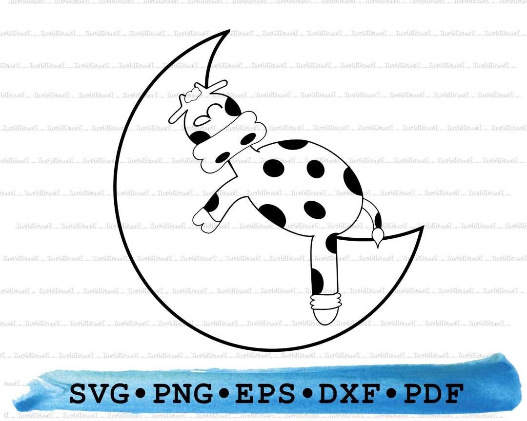 Cow Sleeping on the Moon Svg, Cute Cartoon Silhouette, Nursery Baby ...