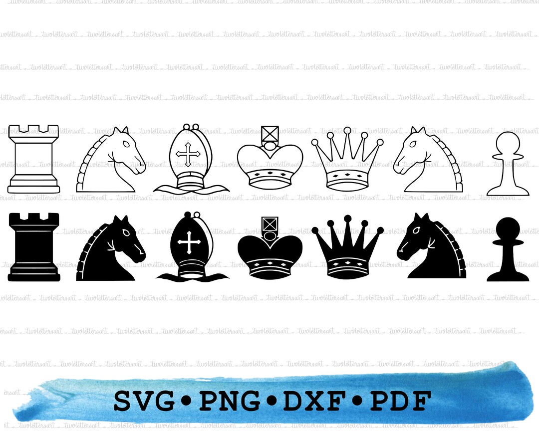 Chess Set Svg, Pawn King Queen Bishop Castle Silhouette, Chess Pieces ...