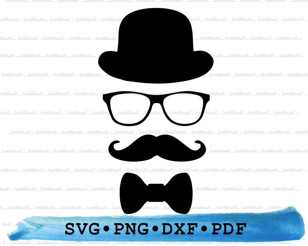 Charlie Chaplin Disguise Svg, Hat Glasses Moustache Bowtie Silhouette ...