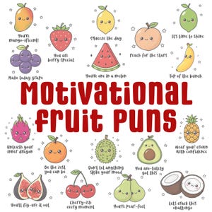 Motivational Fruit Pun Clipart Bundle – Kawaii Printable Pngs for ...