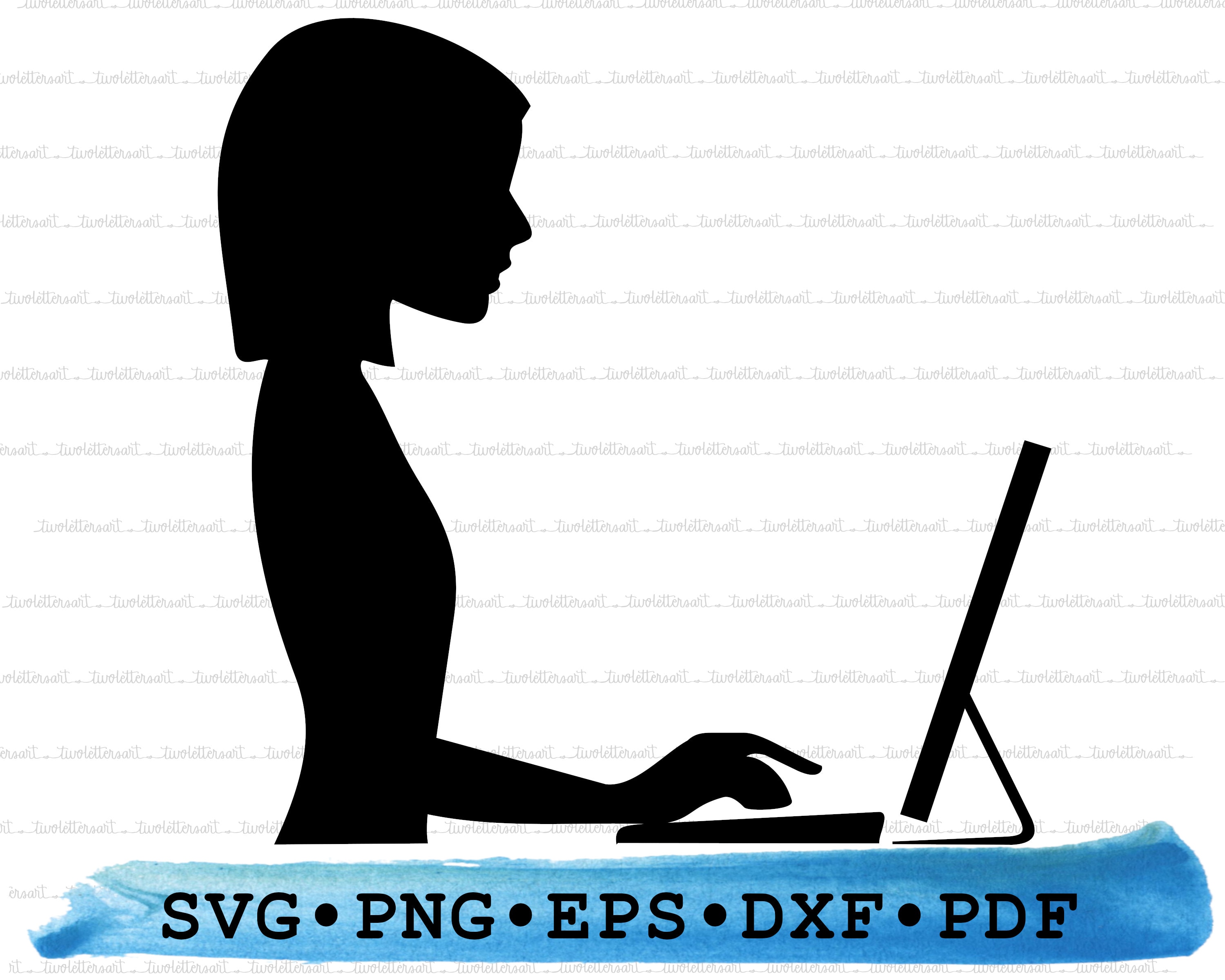 Woman Computer Silhouette, Woman Computer Svg, Woman Computer Png ...