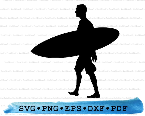 Surfer silhouette clipart Surfer svg Men in shorts with surfboard png ...