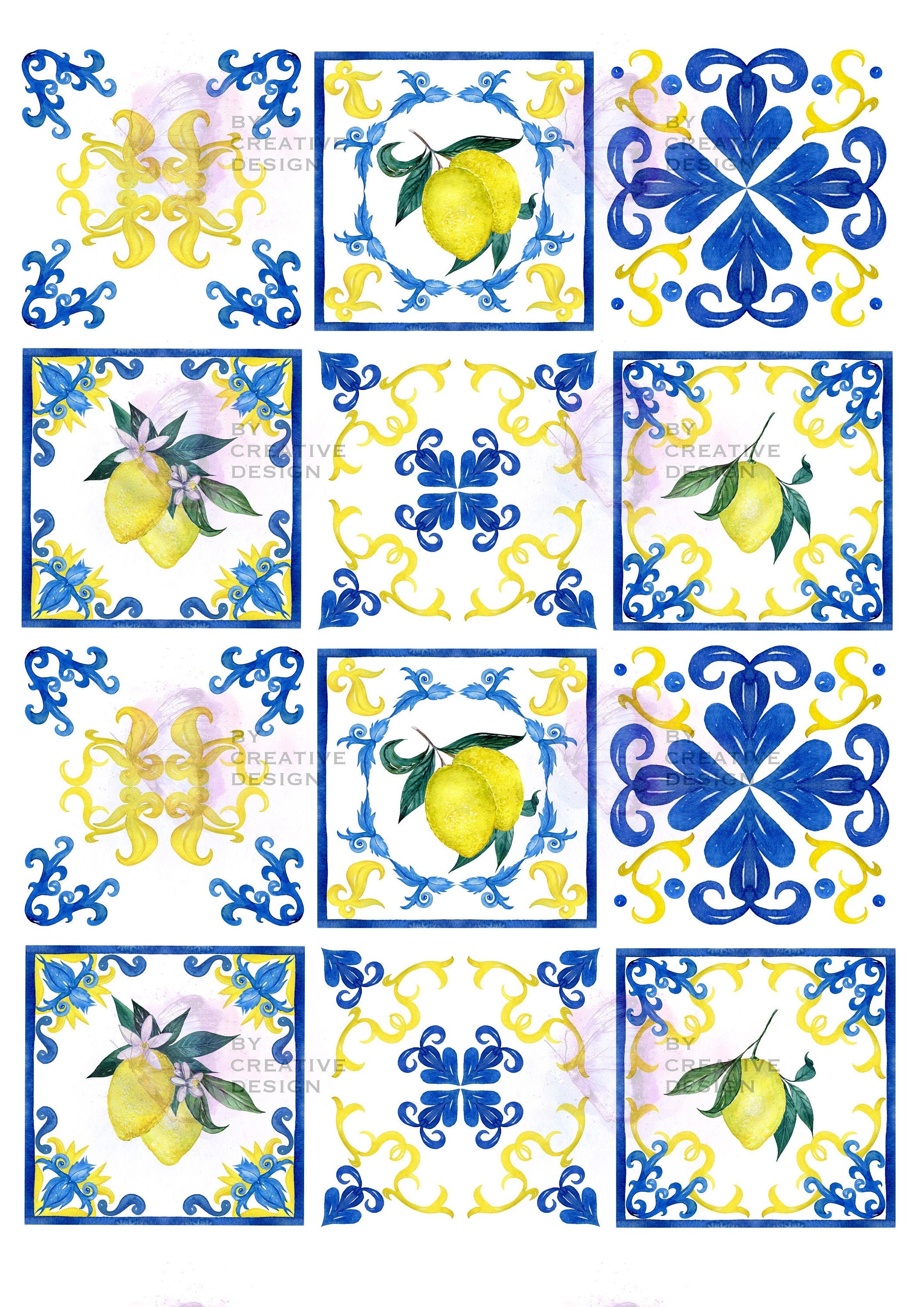 Mediterranean Tiles Edible Images/amalfi Coast/blue Tiles With Lemons ...