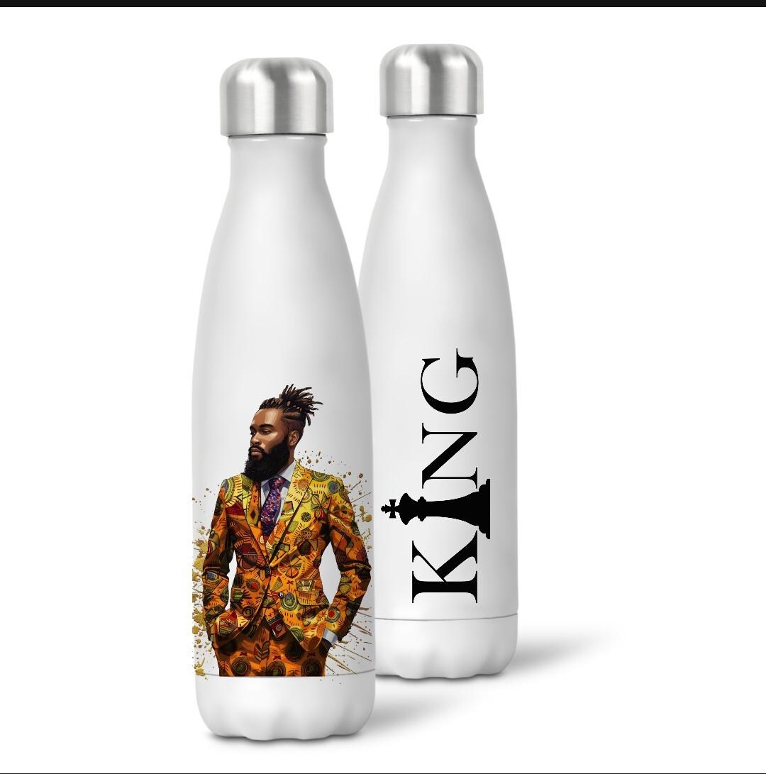 Personalised Black Man Water Bottle, Black Dad Insulated Flask, Black ...