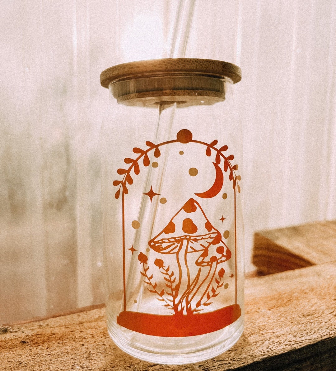 Mushroom Cottagecore Coffee Cup Glass Aesthetic Floral Coffee Cup Iced ...