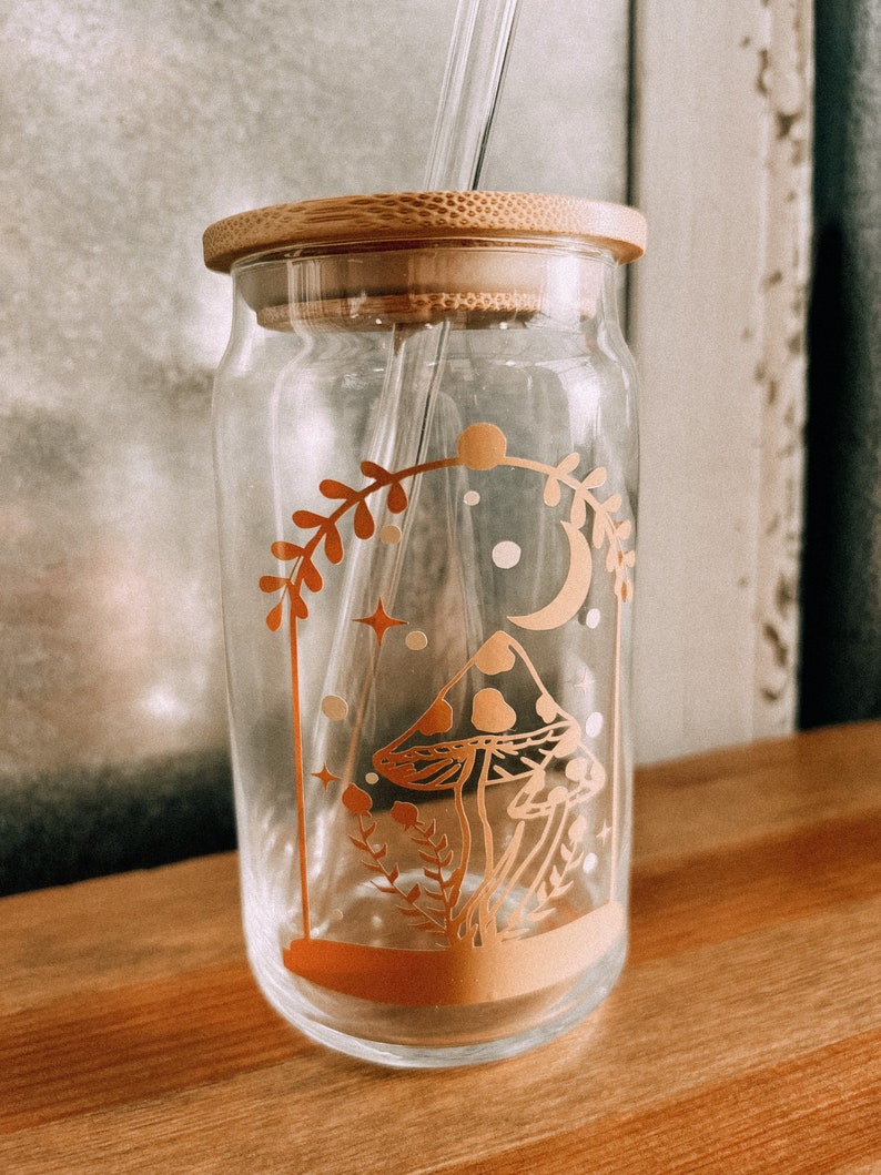 Mushroom Cottagecore Coffee Cup Glass Aesthetic Floral - Etsy