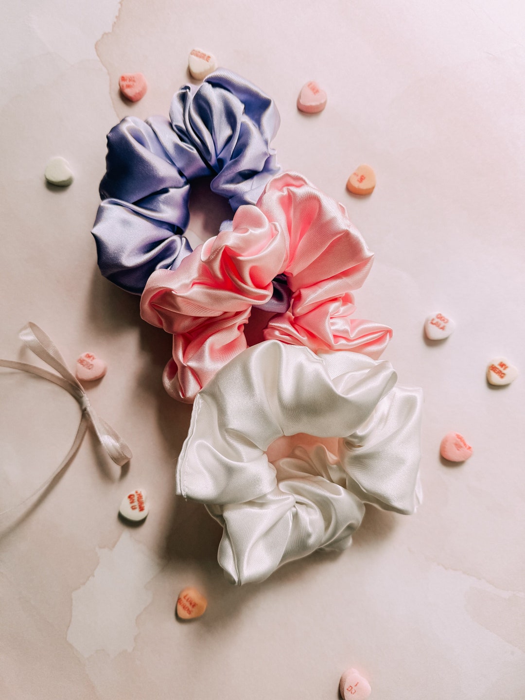 Valentines Day Satin Scrunchies, Pastel Scrunchie, Satin Scrunchies ...