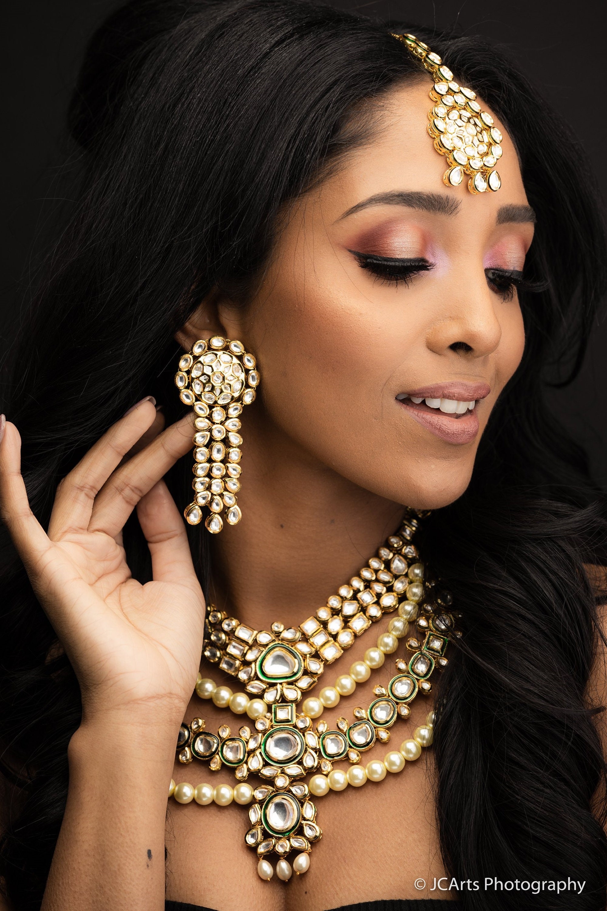 Polki Bridal Jewelry Fiona Kundan Jewelry Set Layered Pearl Strand ...