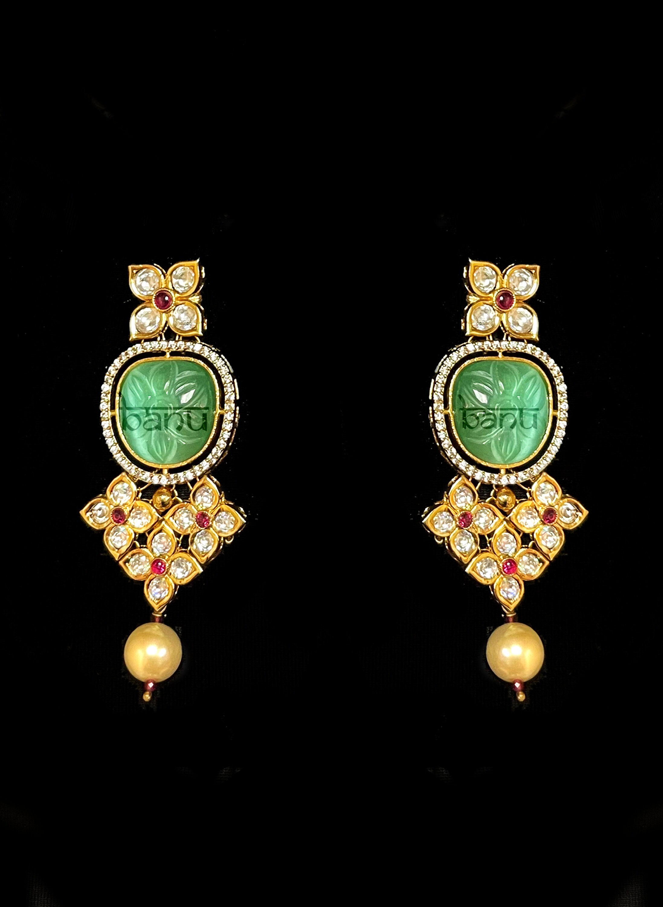 Anushna Set - Punjabi Kundan Bridal Set With Navratan Gems & Pearl ...