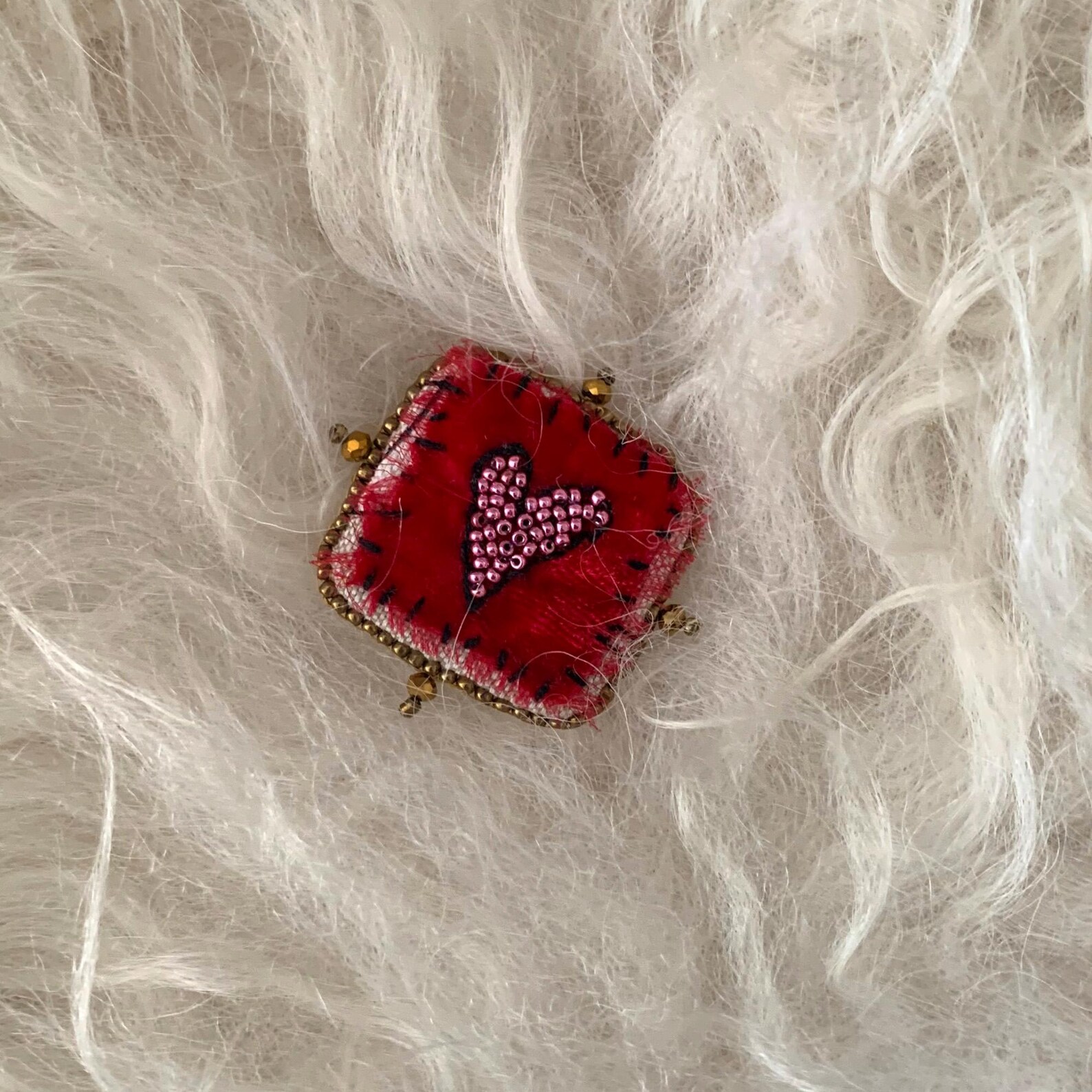 Hand-embroidered Velvet Heart Brooch: Beaded Heart Pin - Etsy