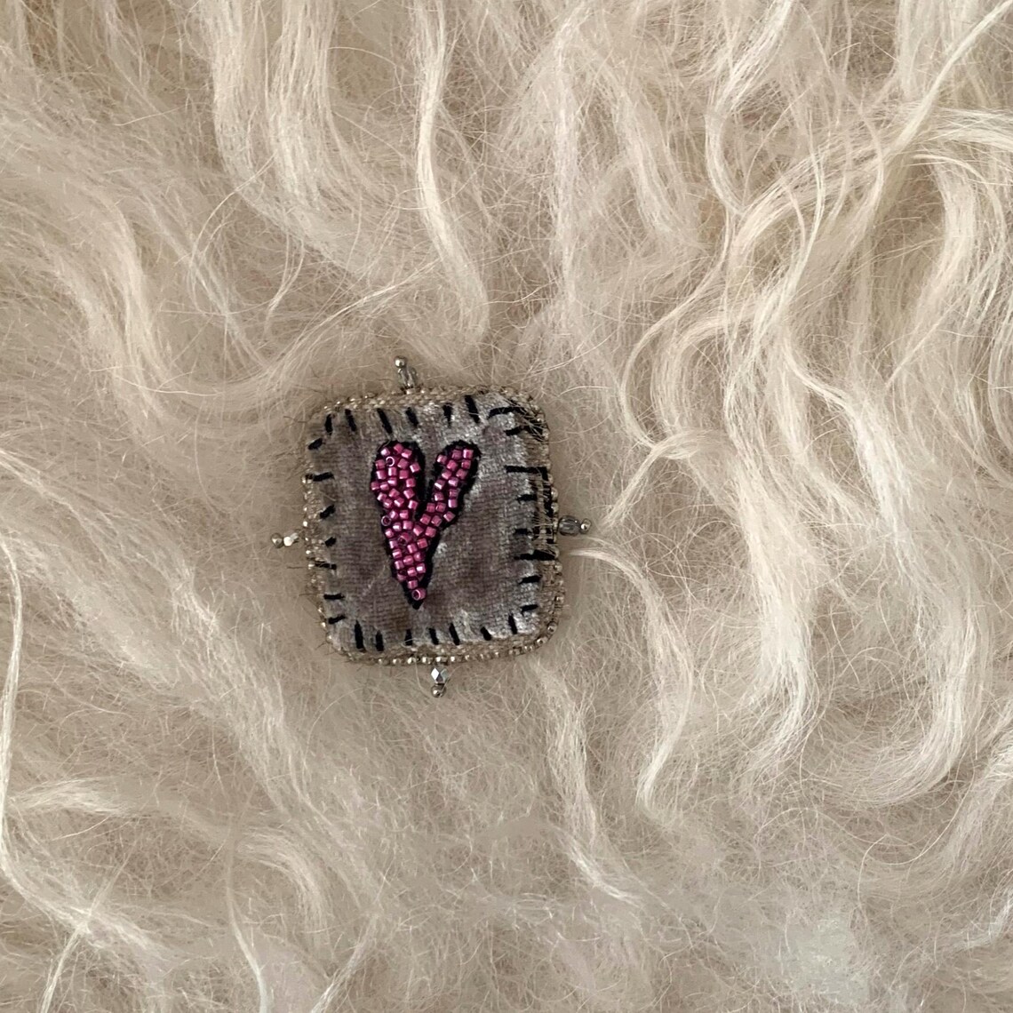Hand-embroidered Velvet Heart Brooch: Beaded Heart Pin - Etsy