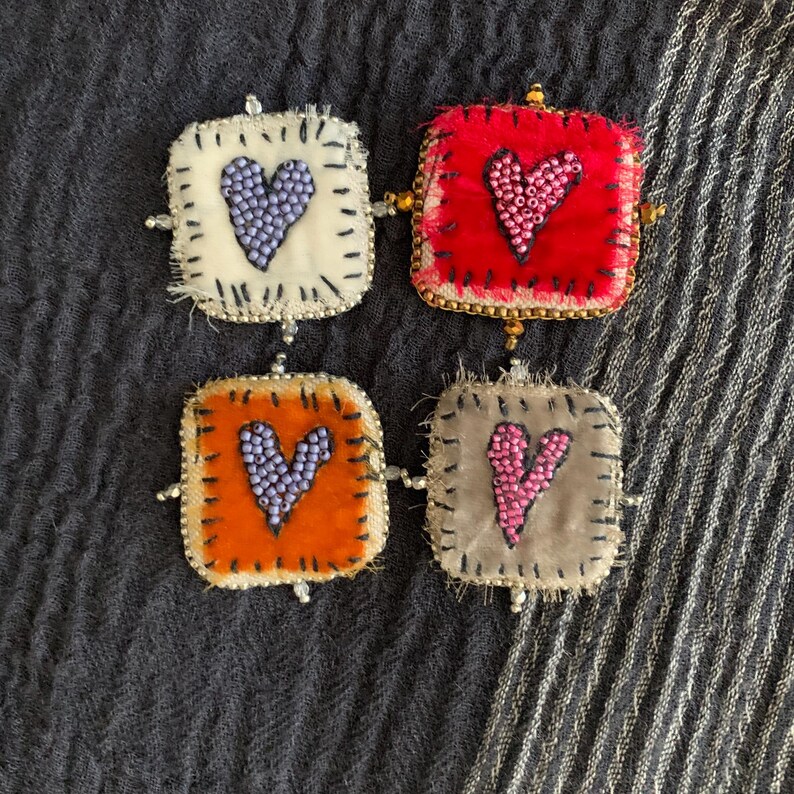 Hand-embroidered Velvet Heart Brooch: Beaded Heart Pin - Etsy