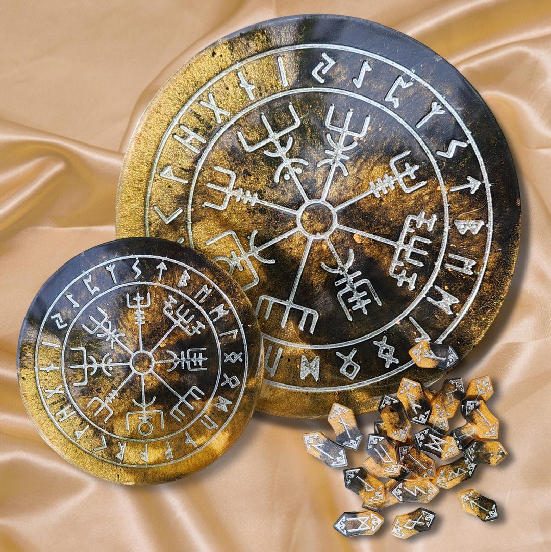 Black & Gold Rune Divination Set Large Divination Disc, Small Coaster ...