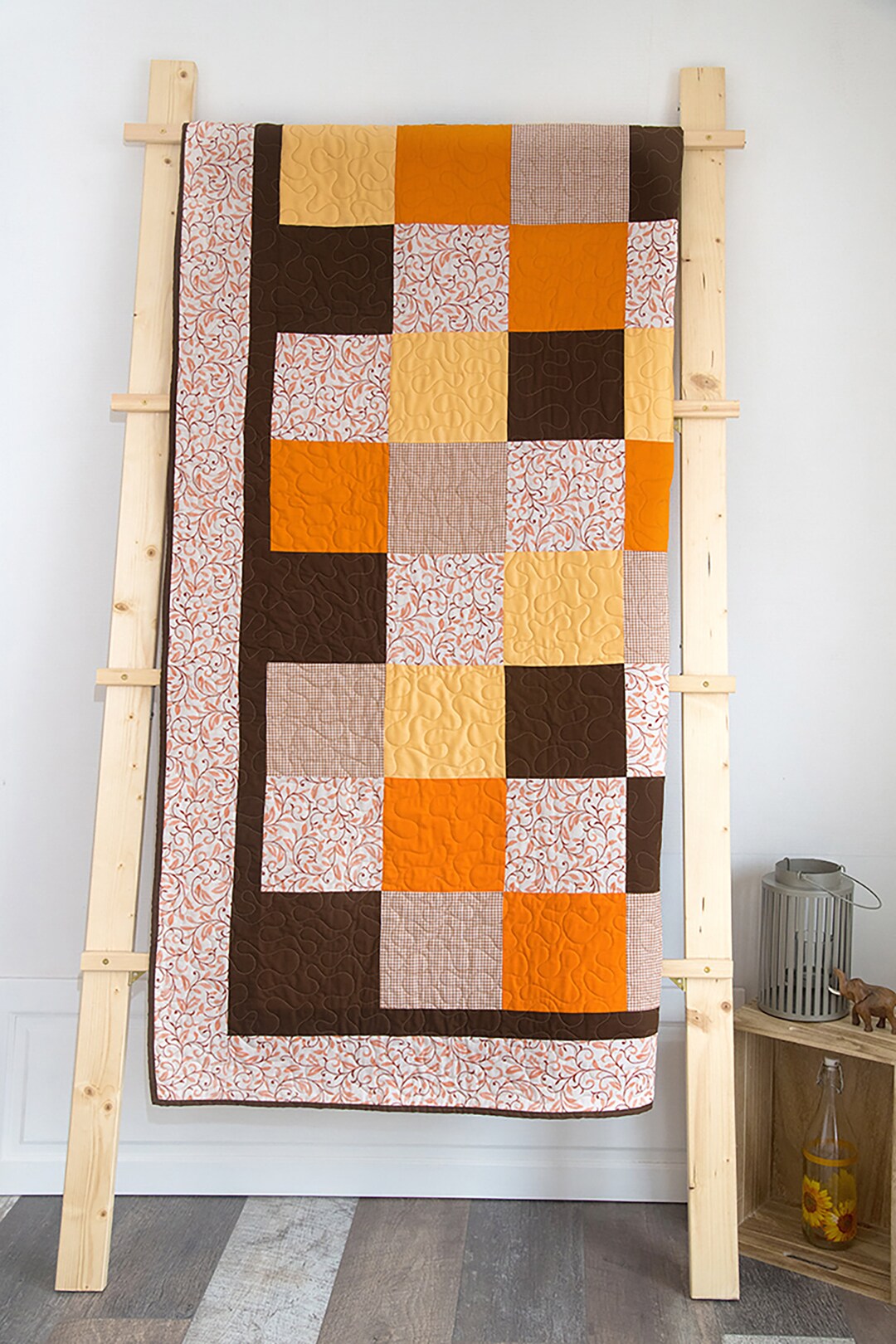 Handmade Patchwork Quilt Squares Patchwork Quilt Beige Brown Quilt Bed ...