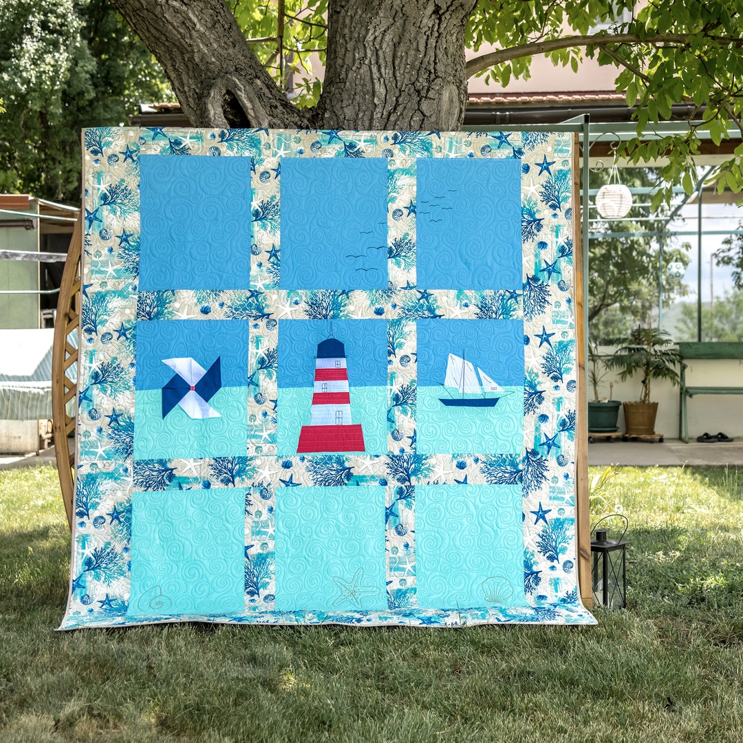 Nautical Patchwork Quilt Blue Quilt Boy Quilt Sea Patchwork Quilt Sea ...
