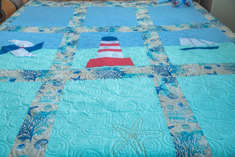 Nautical Patchwork Quilt Blue Quilt Boy Quilt Sea Patchwork Quilt Sea ...