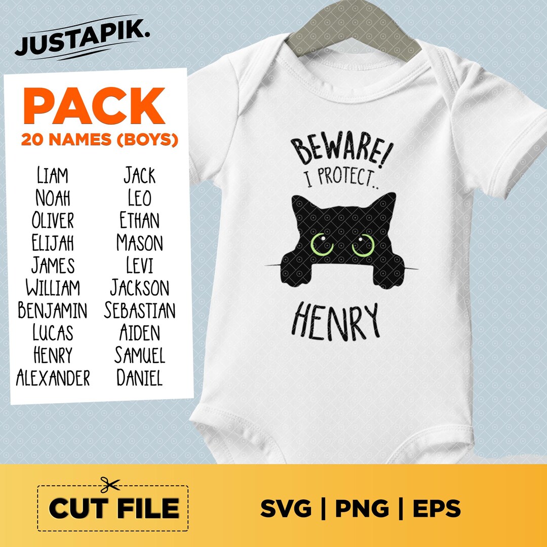 Baby Name SVG Bundle – 20 Boys Names – “beware! I Protect…” Black Cat ...