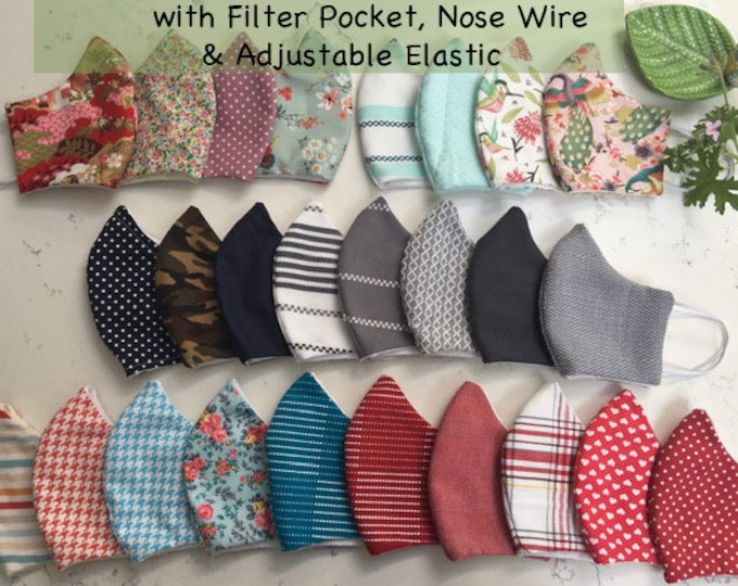 Face Mask 100 % Cotton FILTER INSERT/NOSE Wire/adjustable Elastic ...