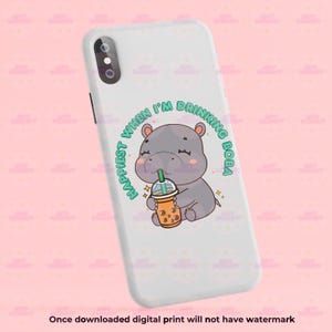 Hippo Clipart, Hippopotamus PNG, Kawaii Clipart, Boba Tea PNG, Safari ...