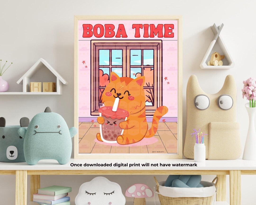 Cat Boba Tea, Cat Art, Boba Tea, Boba Tea Art, Boba Tea Art Poster ...