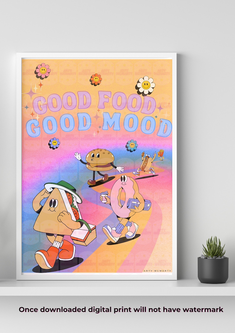 Good Food Good Mood, Cartoon Poster , Illustration , Art Print, A4 ...