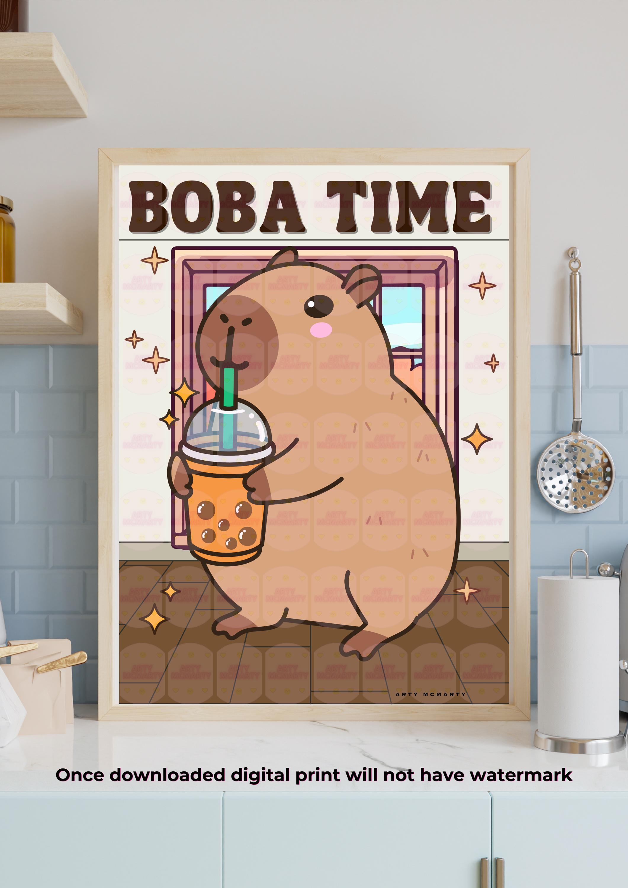 Capybara Art, Capybara Drinking Boba, Boba Art, Boba Tea Art Poster ...
