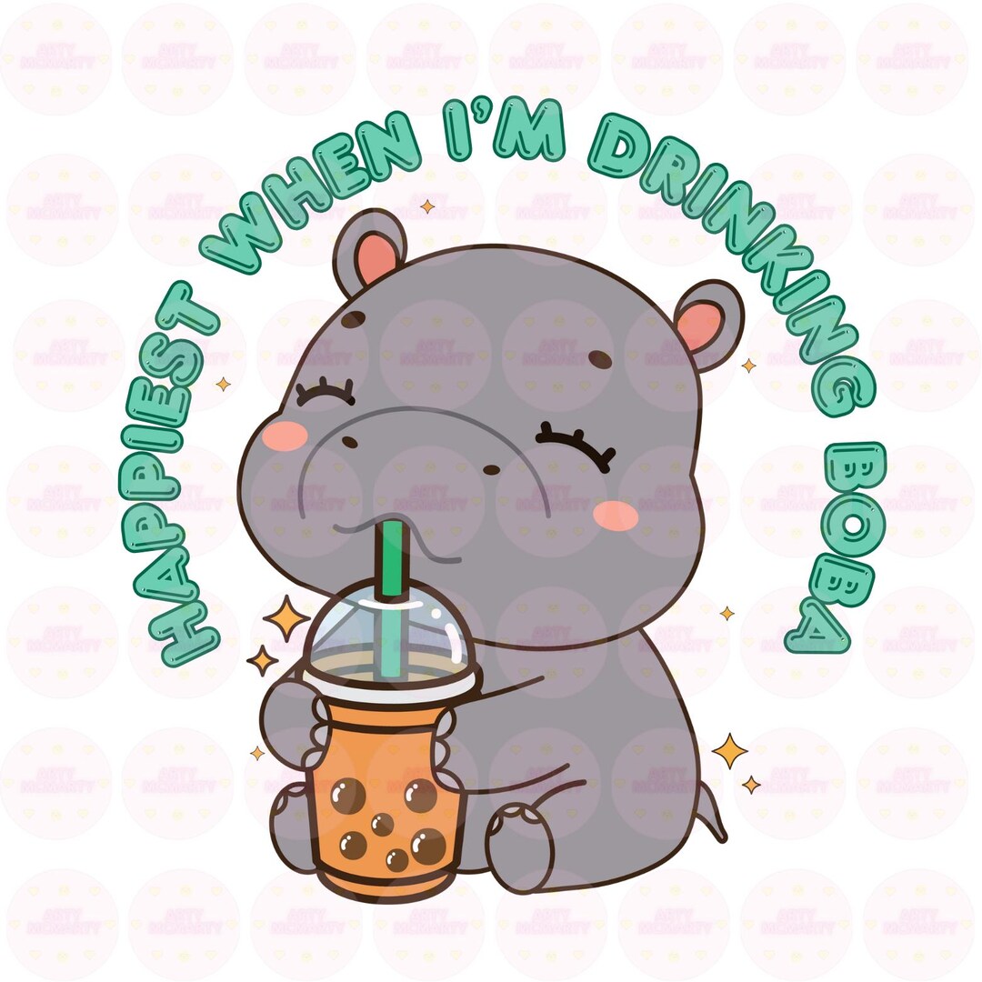 Hippo Clipart, Hippopotamus PNG, Kawaii Clipart, Boba Tea PNG, Safari ...