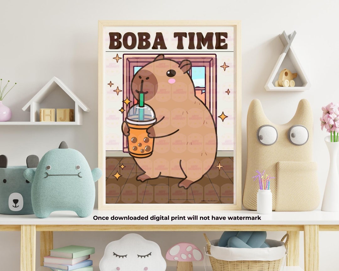 Capybara Art, Capybara Drinking Boba, Boba Art, Boba Tea Art Poster ...
