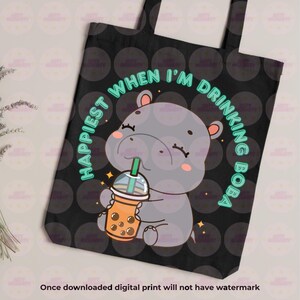Hippo Clipart, Hippopotamus PNG, Kawaii Clipart, Boba Tea PNG, Safari ...