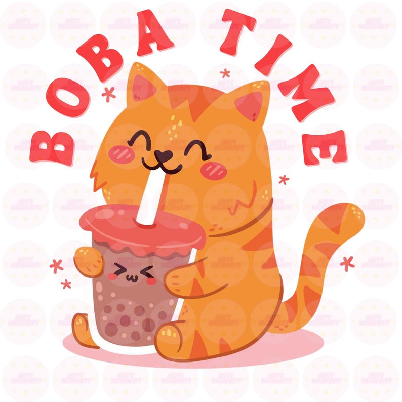 Cat Boba Clipart, Cute Cat, Kawaii Clipart, Cat Boba Art, Cat Boba Tea ...