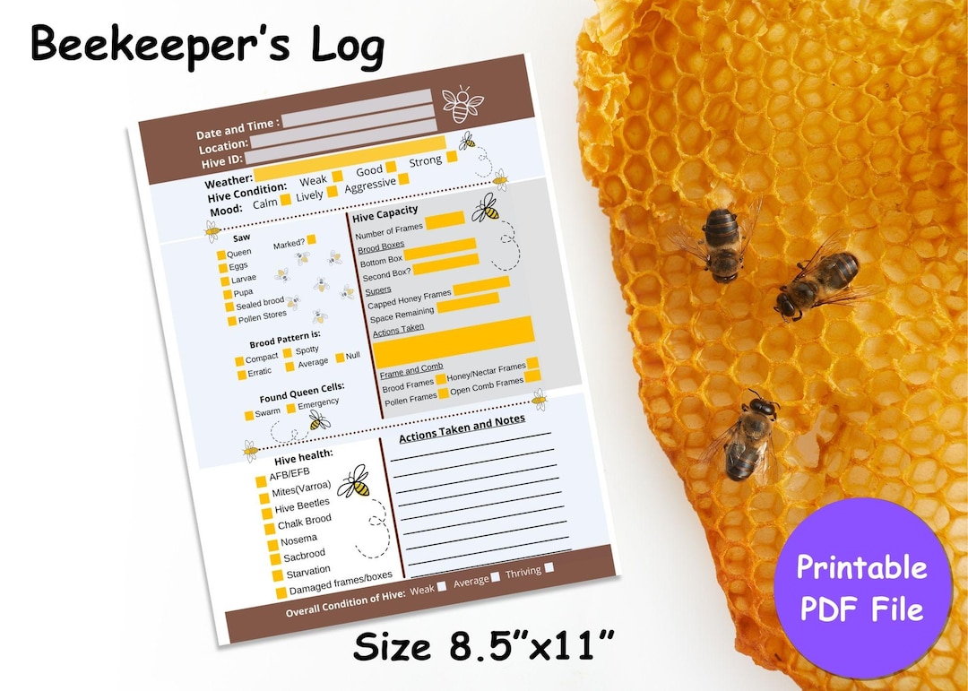 Beekeeper's Log Pages With Cover: Bee Log Printable (8.5x11 PDF) - Etsy